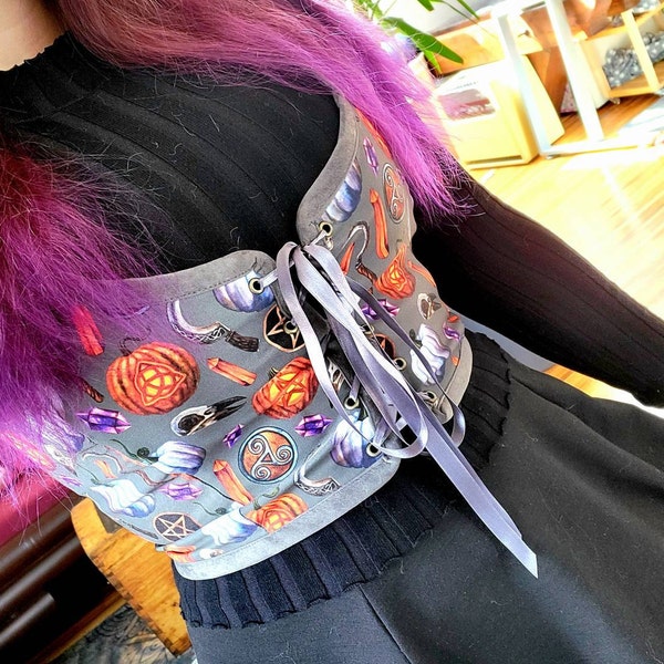 Halloween Top Renaissance Bodice, Pumpkin Corset Witch Style Corset ...