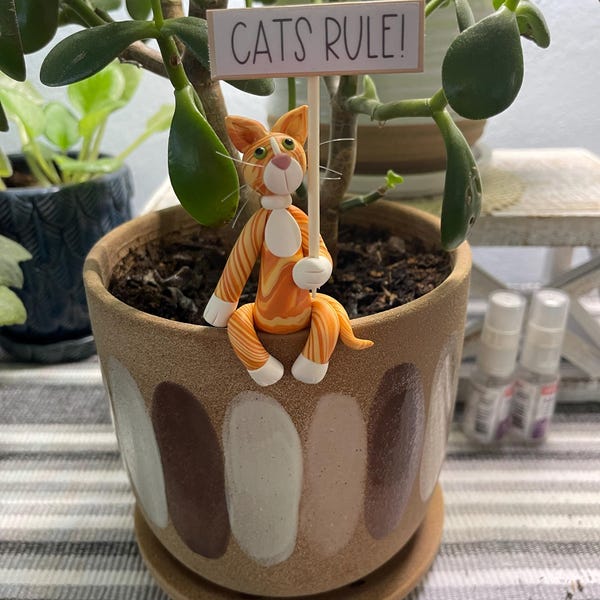 Cat Pot Sitter / Gray Tabby Cat / Flower Pot Sitter / Cat Pot Hugger ...