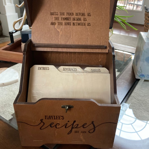 Personalized Recipe Box With Dividers, Custom Recipe Card Box, Wooden ...