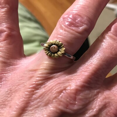 Sunflower Ring, Stack Ring, Flower Stack Ring, Flower Ring, Silver Stack Ring, Sunflower Stack ...