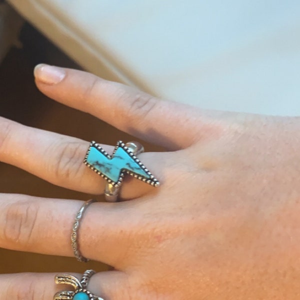Thunderbolt Stone Ring - Etsy