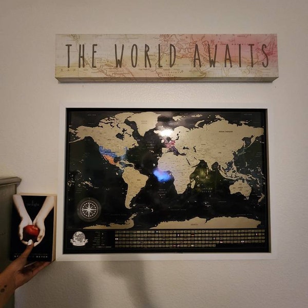 Blue World Map With Flags, High Resolution World Map Poster, Printable Wall Map, Digital World ...