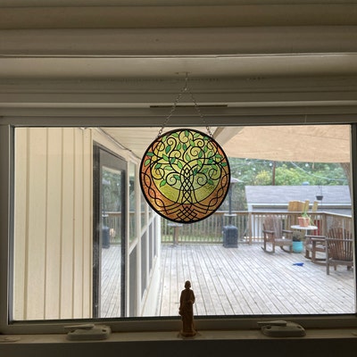 Tree of Life SUNCATCHER, Stained Glass Suncatcher Hanging Window Panel ...