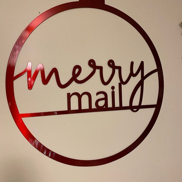 Merry Mail Christmas Metal Sign, Christmas Card Photo Holder, Holiday ...