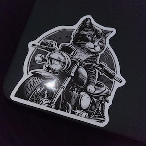 Motorcycle Helmet Sticker Cat on Motorcycle Sticker Gift for Cat Lovers ...