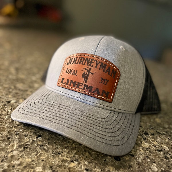Custom Name Lineman - Leather Patch Hat, Journeyman Lineman Hat ...