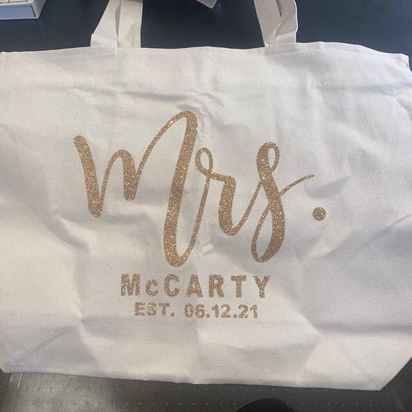 Mrs. Tote Bag With Zipper, Bride Tote Bag With Zipper, Bride to Be Tote ...
