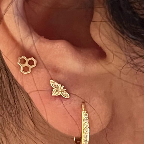 14K Solid Gold Dangle Lotus Flat Back Stud/threadless Push Pin Labret ...