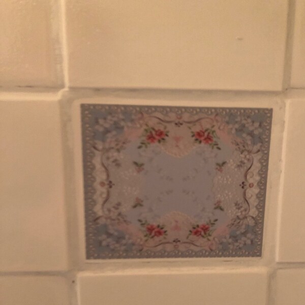 Set of 14 Pink Vintage Style Tiles Stickers, DIY Kitchen Backsplash ...