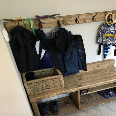 Farmhouse Shoe Rack Boot Rack Bench Solid Chunky Wood Antique Wooden ...