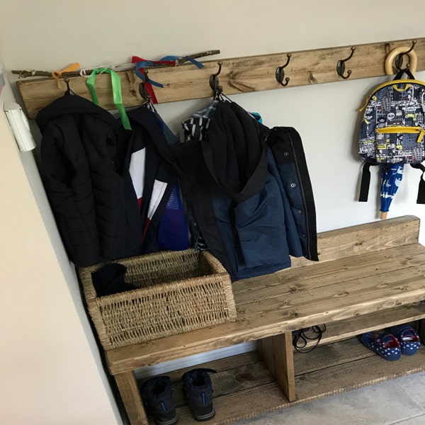 Farmhouse Shoe Rack Boot Rack Bench Solid Chunky Wood Antique Wooden ...