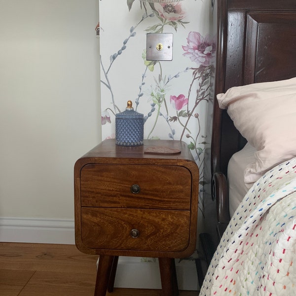 Slim Bedside Table • Bedside Table Small • Curved Bedside Table Dark ...