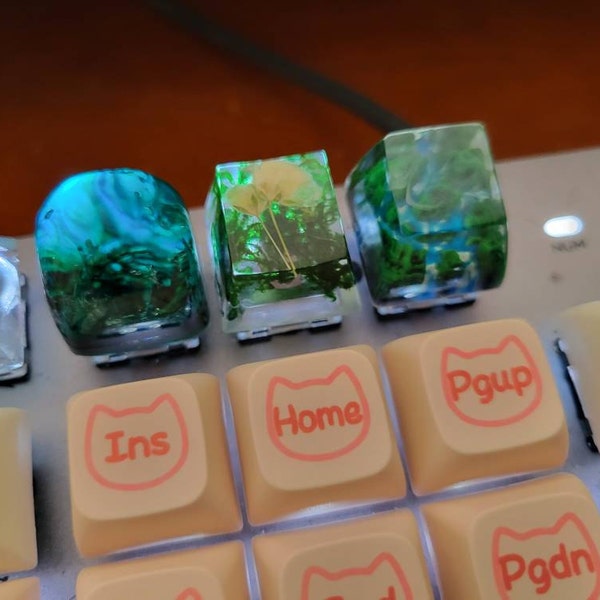 Moss/flower Artisan Keycap, Real Moss and Floral Resin Keycap, White ...