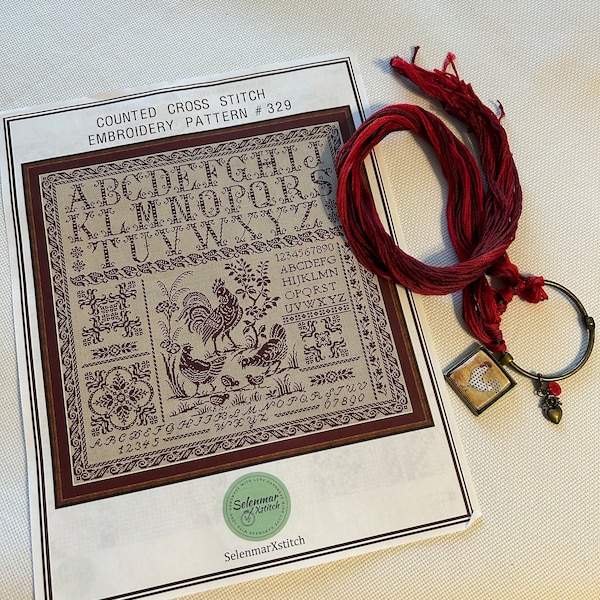 Quaker Sampler Cross Stitch Pattern Birds, Rooster, Hens, Chickens ...