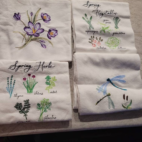 Flowered Crocus Flour Sack Towel. Machine Embroidered. - Etsy