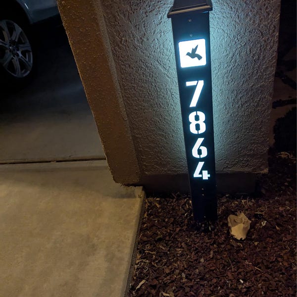 Tall SOLAR POWER LED Lighted Cutout Street Number Address Sign, 12 Post ...