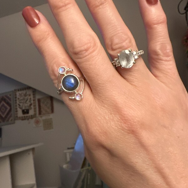 Natural Opal Ring Set Multi Flashy Opal Ring or Her 14K Gold Handmade ...