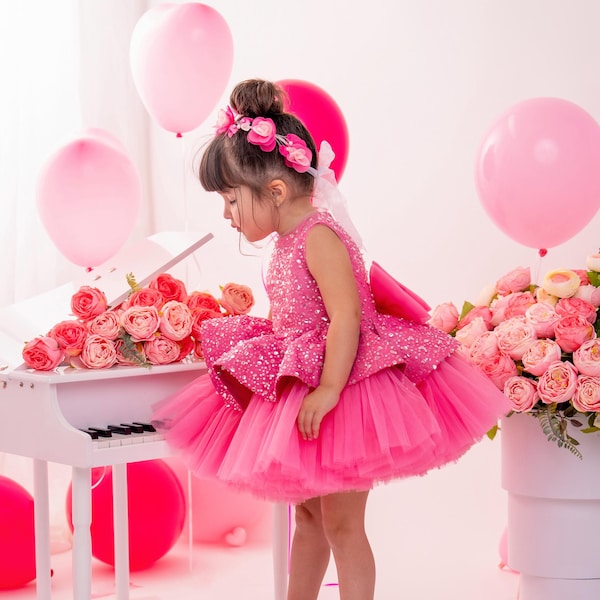 Pink Little Princess Dress, Gown for Little Girls, One Shoulder Tulle ...
