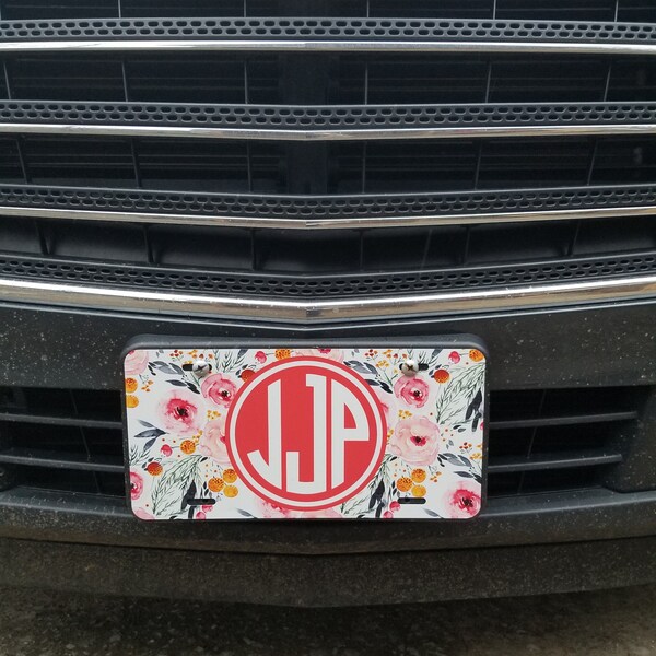 Pink Flower Monogram License Plate - Personalized Car Tag - Monogram ...
