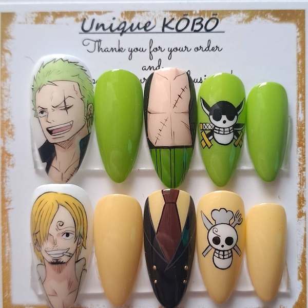 Muichiro Inspired Hand-painted Anime Motif Nails, Reusable Press-on ...