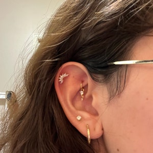 Dainty Sapphire Dangle Hoop Charm, Sterling Silver, 18k Gold Plated ...