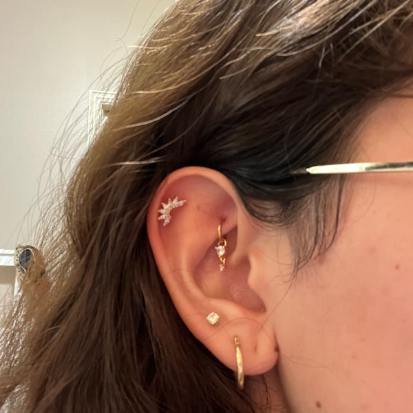 Dainty Sapphire Dangle Hoop Charm, Sterling Silver, 18k Gold Plated ...