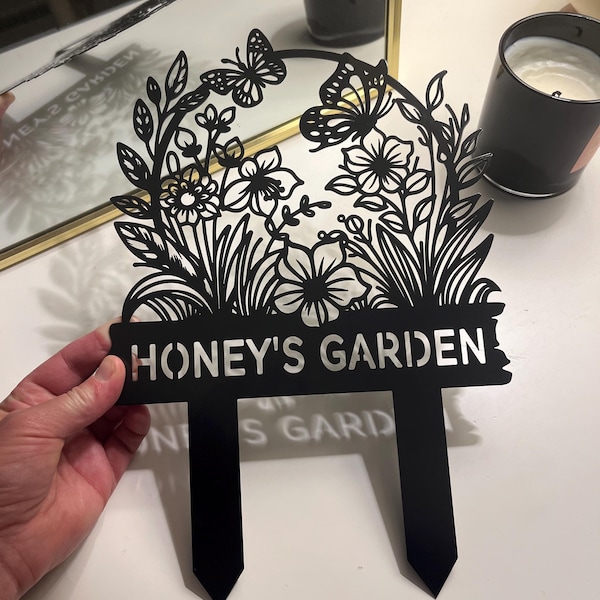 Custom Metal Garden Sign, Flower Sign With Stakes, Personalized Garden ...