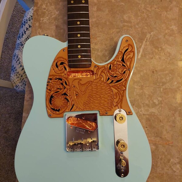 Leather Pick Guard Telecaster Guitar Pickguard Hand Tooled Leather ...