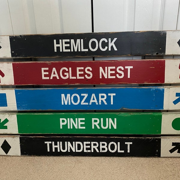 Custom Ski Trail Signs, Skiing Distressed Wood Sign. Personalized ...