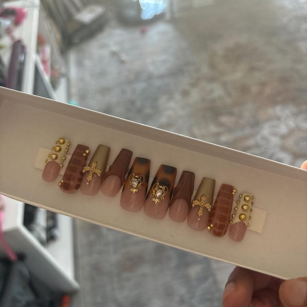 Animal Print Press on Set/ Custom Press Ons/ Pink French Tip Press on ...