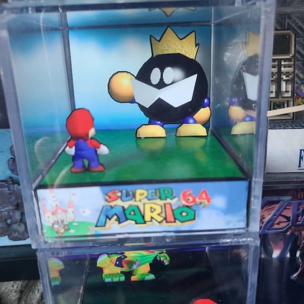 Super Mario 64 Diorama Cube: King Bomb-omb - Video Game Room Decoration ...