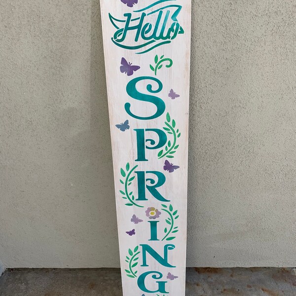Hello Spring Stencil With Butterflies - Large Reusable Mylar Stencil ...