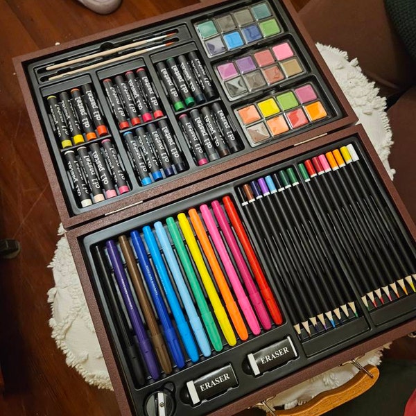 Personalized Art Set - 80-piece Deluxe Art Set W/wood Carrying Case ...