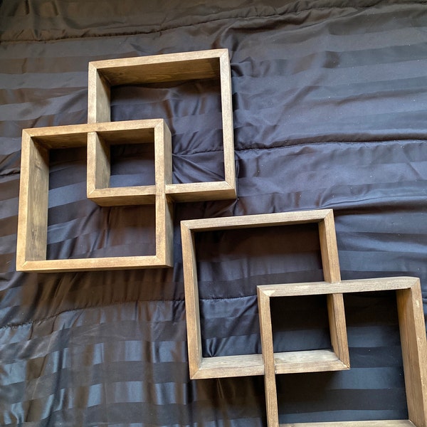 Floating Cube Bookshelves | Wood Book Display and Storage | Walnut ...