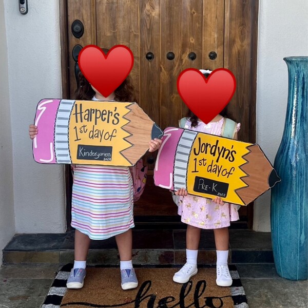 Personalized Pencil Sign, First Day of School, Hand Painted , Wood Cut ...