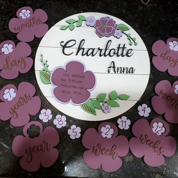 Floral Milestone Sign, SVG FILE Glowforge Flowers - Etsy