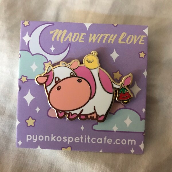 Farm Friends Hard Enamel Pins, Strawberry Cow, Chicken, and Baby Chicks ...