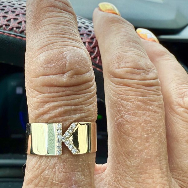 14K Solid Gold Full Finger Diamond Ring, Stone Antique Gold Ring ...