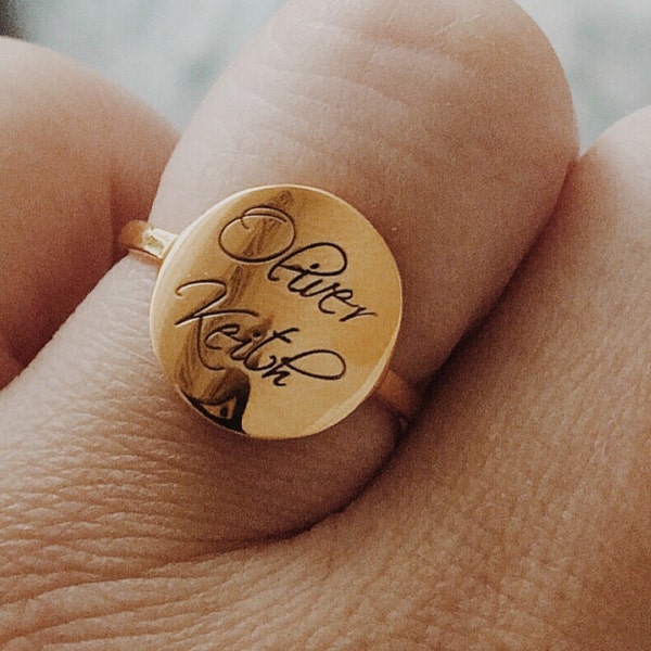 Engraved Handwriting Ring - Custom Signature Ring - Name Ring ...