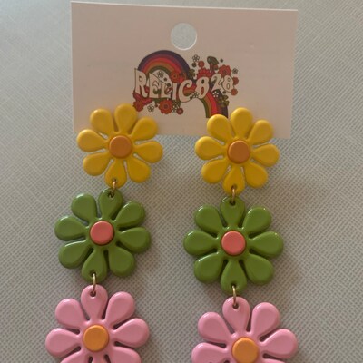 60s Smiley Flower Power Groovy Earrings - Etsy