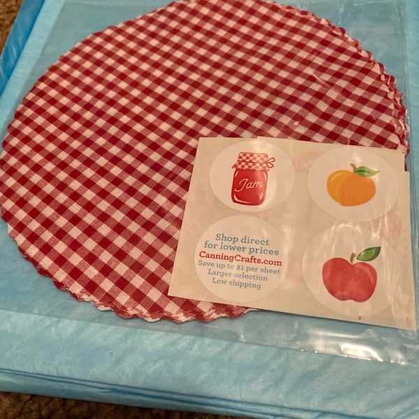 12 Red Gingham Jam Jar Covers, Cloth Fabric Toppers for Mason Jars ...