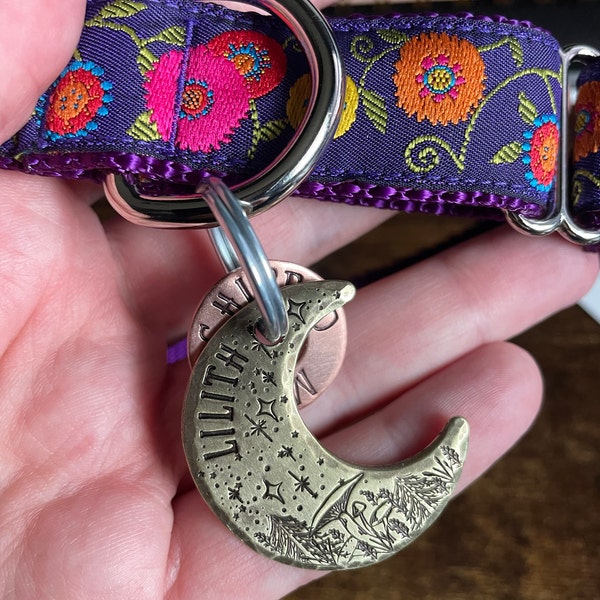 Moon Dog Tag, Moon Dog Tag With Stars, Dog Collar Tag, Hand Stamped ...