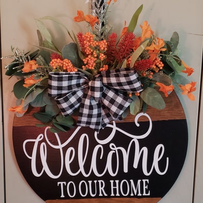Front Door Decor Wooden Front Door Sign Welcome to Our Home - Etsy
