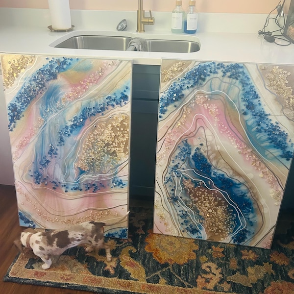 Crystal Quartz Ocean Epoxy River Resin Art 24k Gold Champagne Teal ...