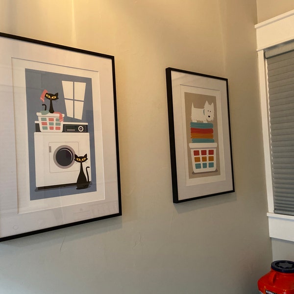 Cat Art Print, Laundry Room Decor, Mid Century Modern Wall Art, Laundry ...