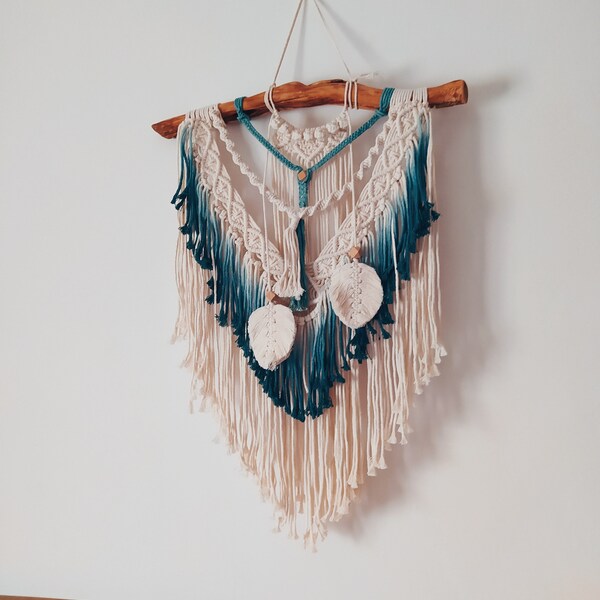Large Blue Macrame Ombre Wall Hanging, Gradient Wall Art, Blue Wall Art ...