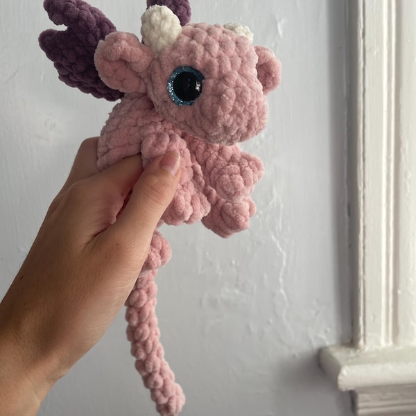 One Crochet Small Baby Dragon Plushie, Handmade Stuffie, Personalised Colours, Amigurumi Toy ...