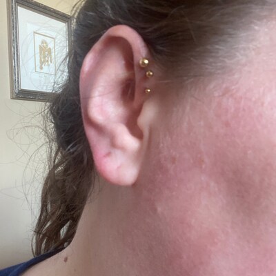 Gold Triple Forward Helix, 16g, 2mm 3mm 4mm Balls, Labret Studs, 6mm ...