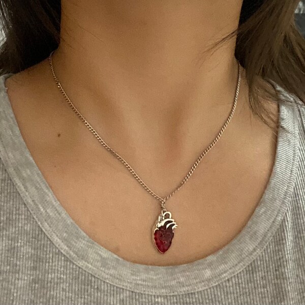 Matching Heart Necklace Red Anatomical Heart Charm Grunge Jewelry Gift ...