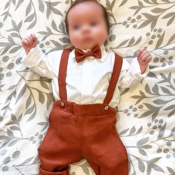 Baby Rust Suit Set, Baptism Onesie, Long Pants With Straps - Etsy